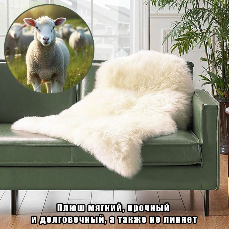 Шкура овечья натуральная, шкура на пол, коврик, накидка на диван,75*110cm — фото 1