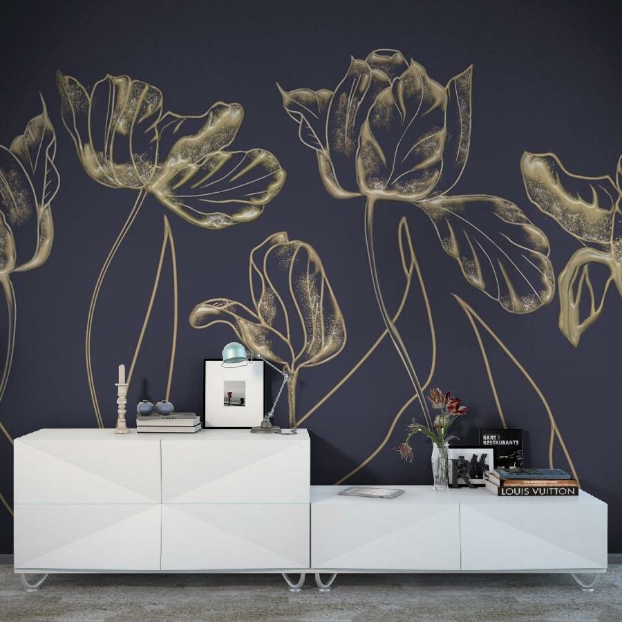 Фотообои Тюльпан на чёрном фоне 13-530-M-Флок 270 x 300 см (ВхШ) Бесшовные, флизелиновые, влагостойкие обои MasterFresok