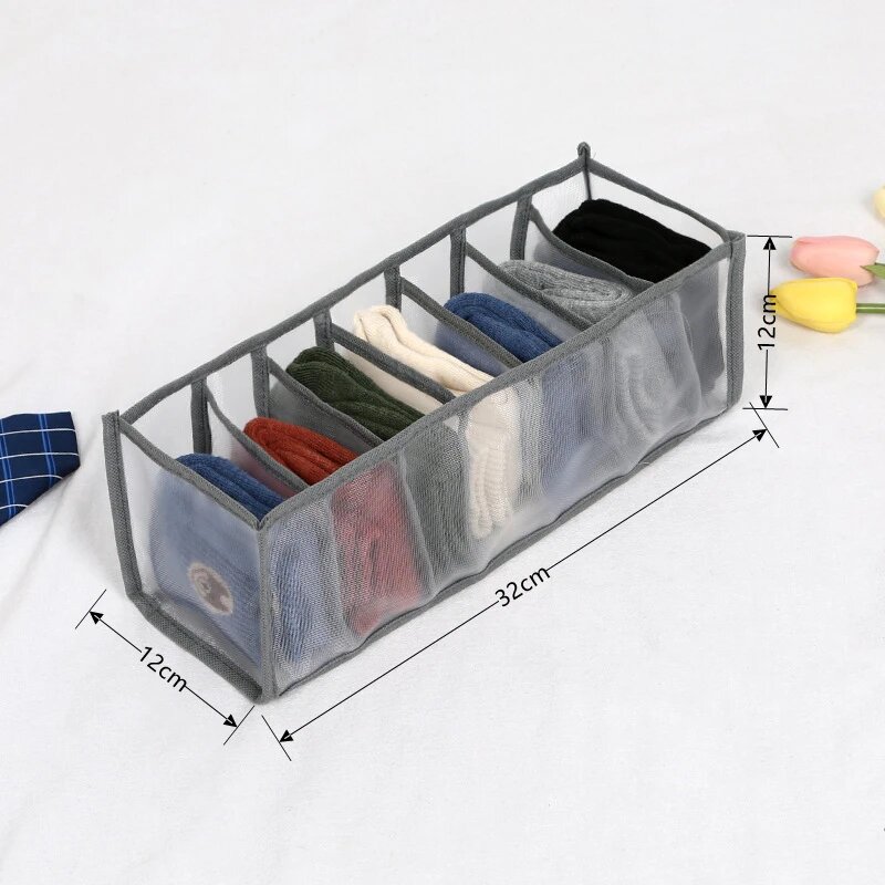 Органайзер для одежды и белья: разделители для ящиков, коробки для хранения футболок, gray 7 grid