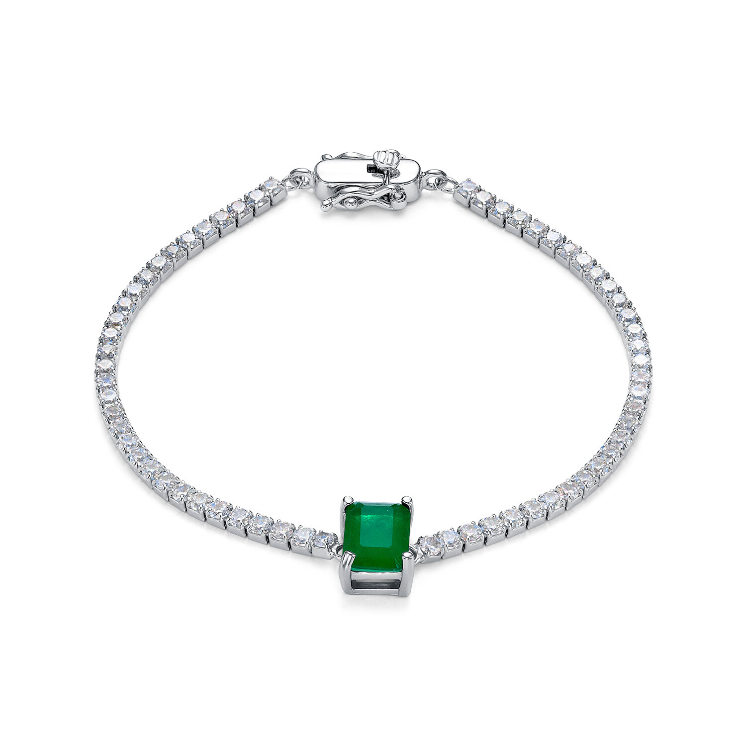 Браслет-цепочка, серебро, 925 проба, родирование, фианит, алпанит