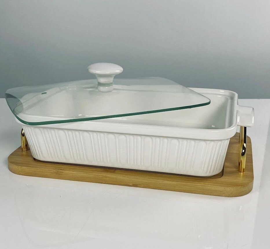 Прямоугольное блюдо для запекания 36см с крышкой на подставке Фарфор 142-158 118-142-158
