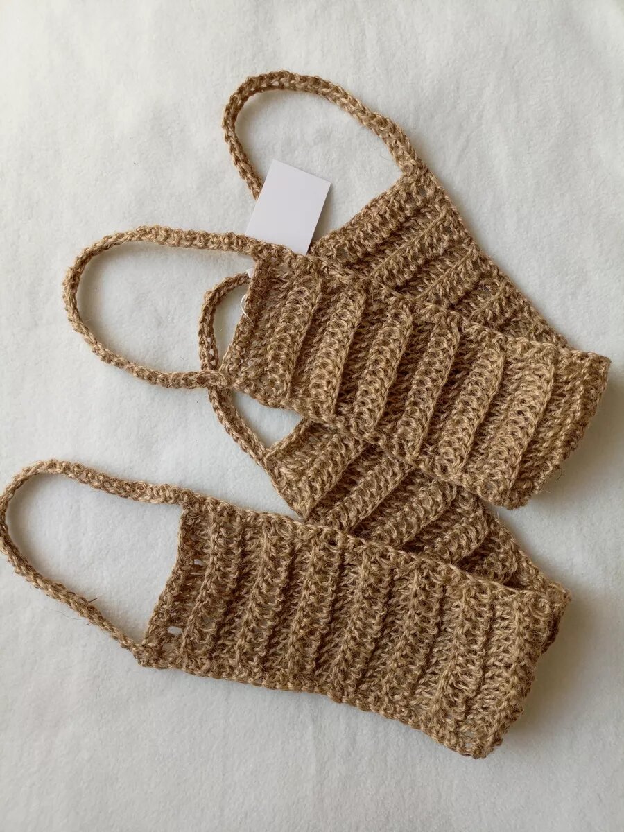 Набор. Мочалки из джута вязаные с ручками. XXL