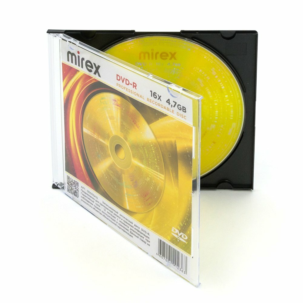Диски Mirex DVD-R Slim Case (1шт.) 4.7Gb 16x (UL130003A1S) в индивидуальной упаковке