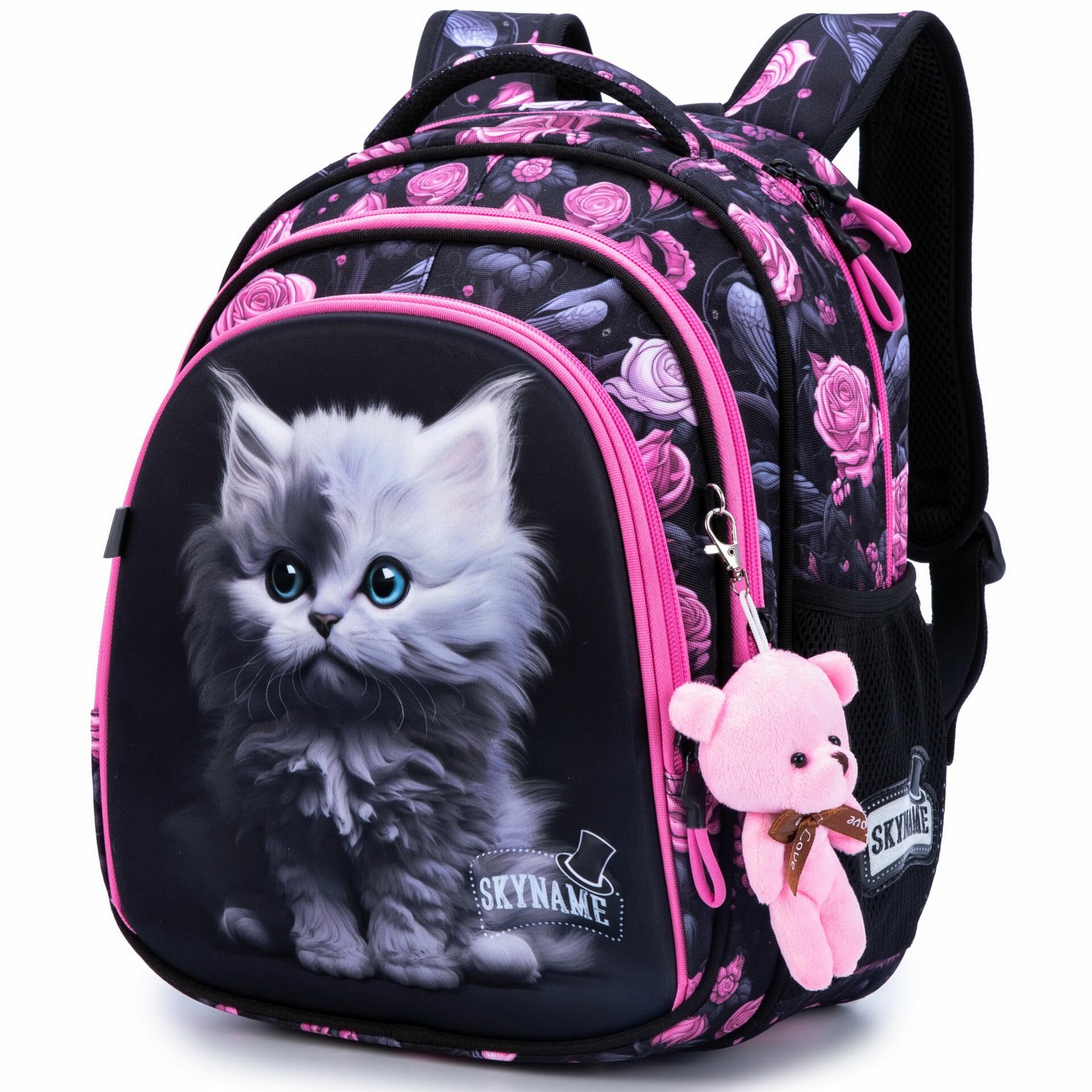 Рюкзак школьный девочки 17 л А4 анатомическая спинка+мишка SkyName (Скайнейм)