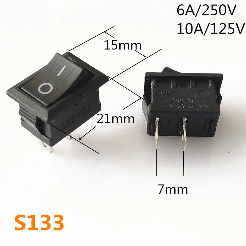 Пластиковые переключатели Pixiuonline SPST KCD1 2/3 PIN 6A/250В 2 шт. 5pcs, S133