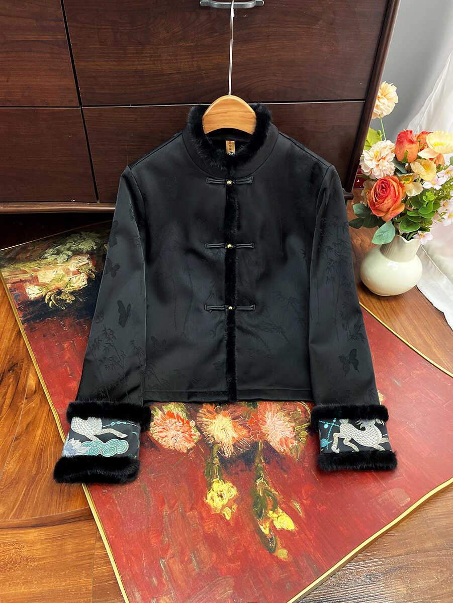 Бархатная куртка Чжили, 3XL, черный