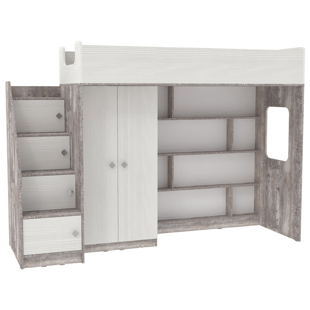 Кровать чердак Л-A602.3 75x175 Бетон Белое Дерево