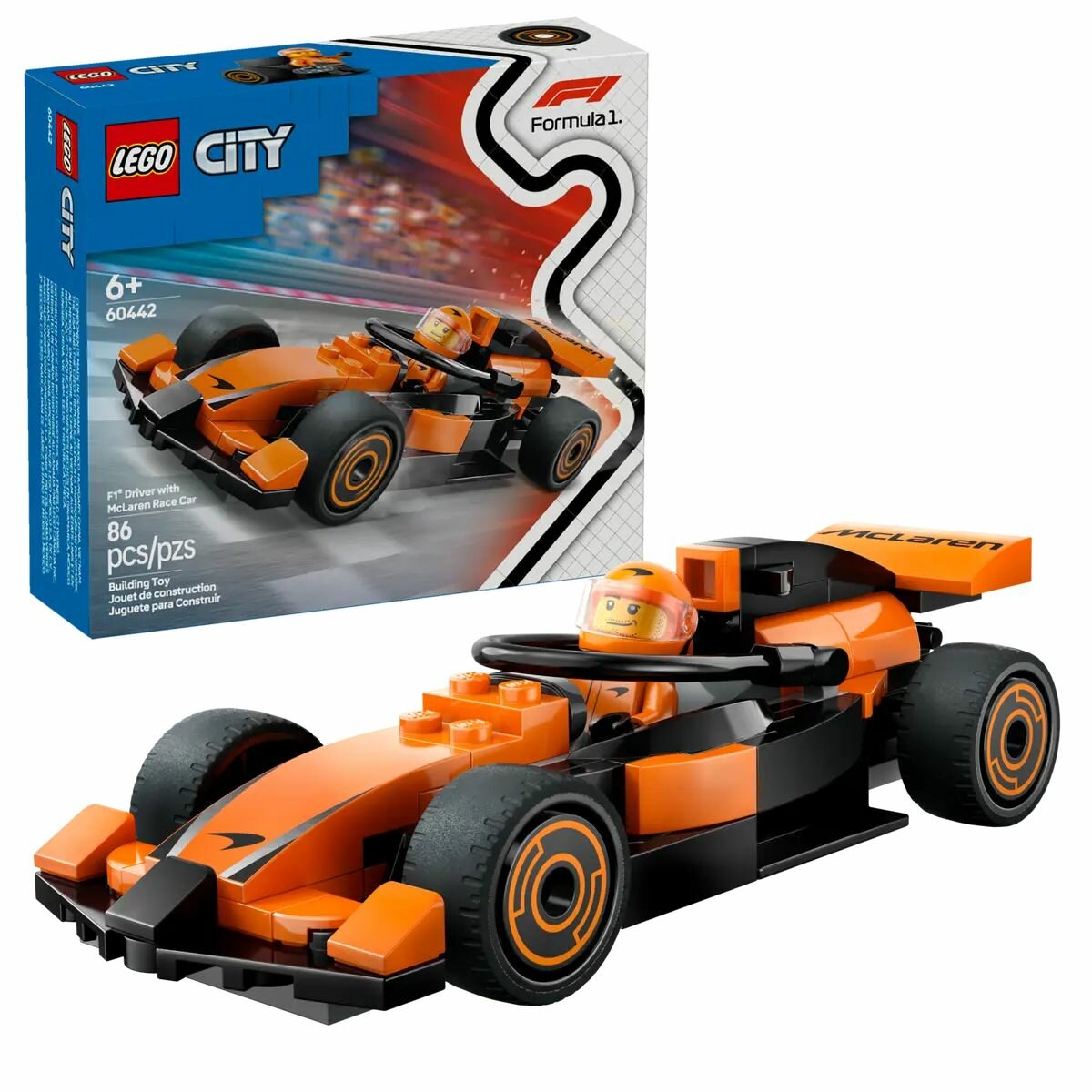60442 Пластиковый Конструктор Lego City 60442 F1 Driver with McLaren Race Car Formula 1, Команда Макларен