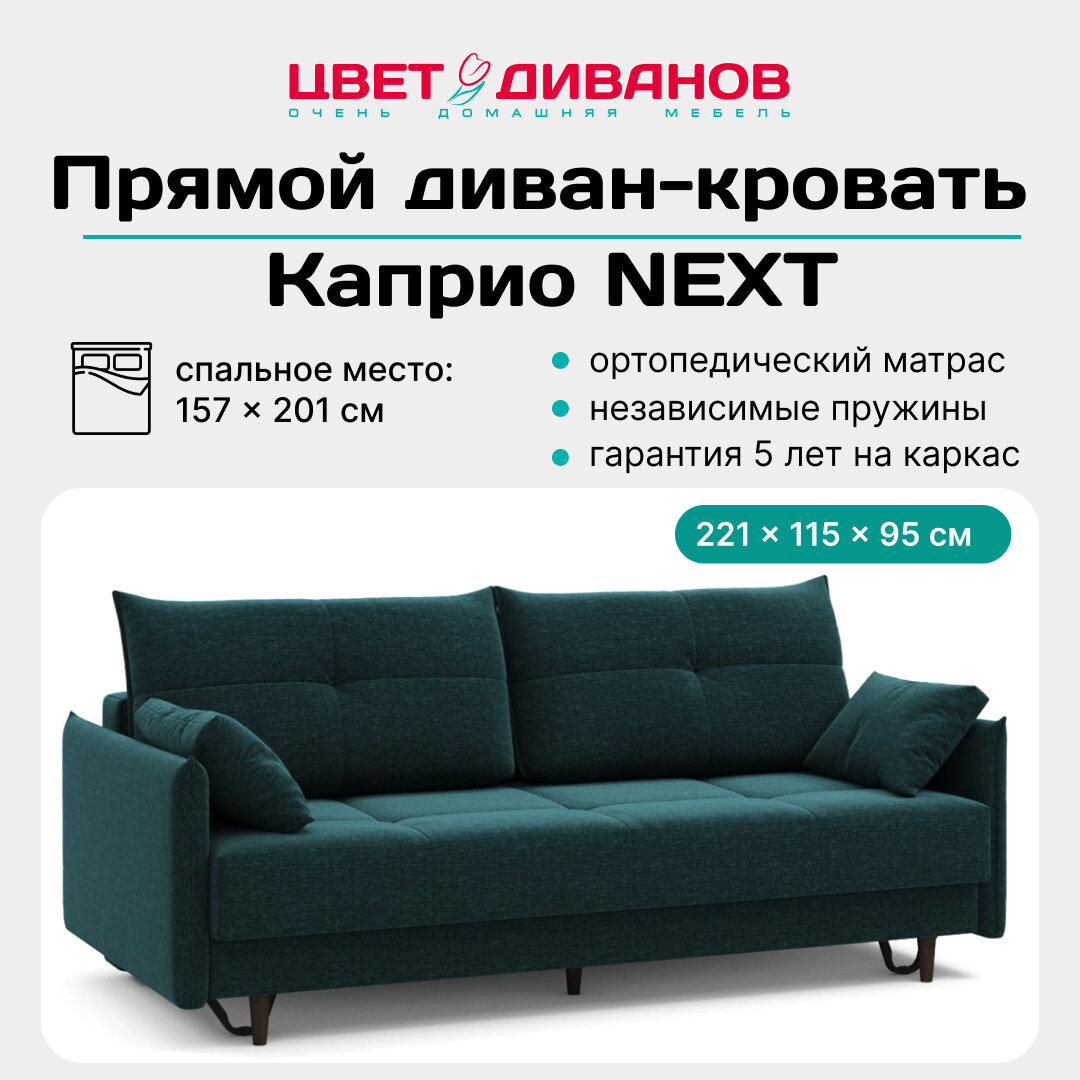 Прямой диван кровать Цвет Диванов Каприо NEXT 22 221 раскладной, пружинный ортопедический матрас, шенилл, металлокаркас