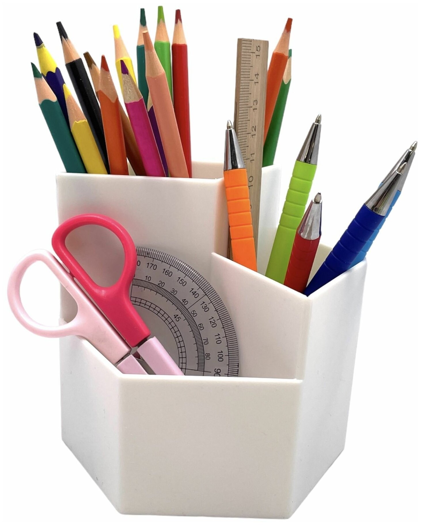 Органайзер подставка для канцелярии. Подставка для хранения мелочей, ручек и карандашей. Настольный набор для канцелярии "Шестиугольник" на 3 секции