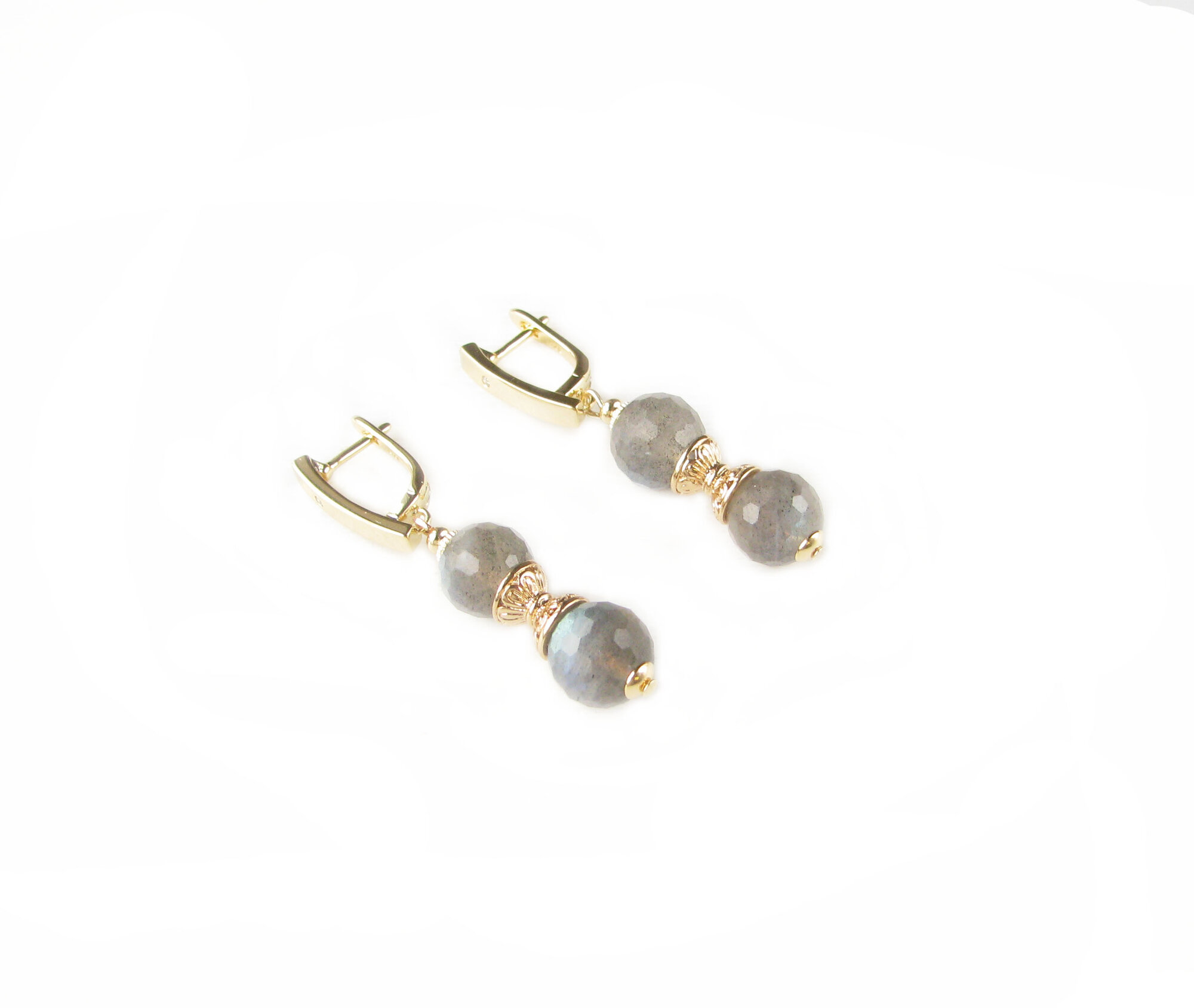 Серьги с подвесками, фианит, лабрадорит