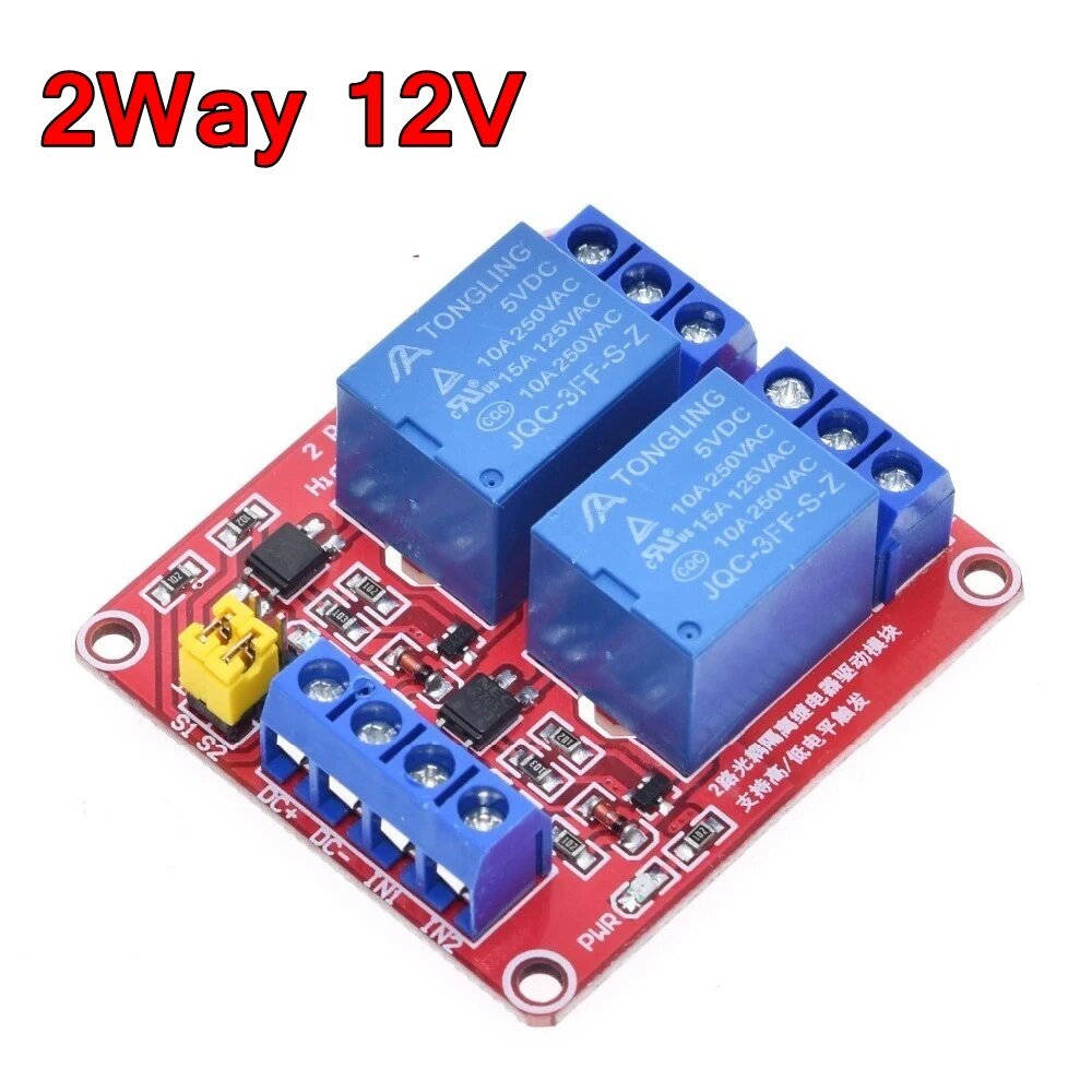 Релейный модуль 12V 2-канальный с оптопарой, красный
