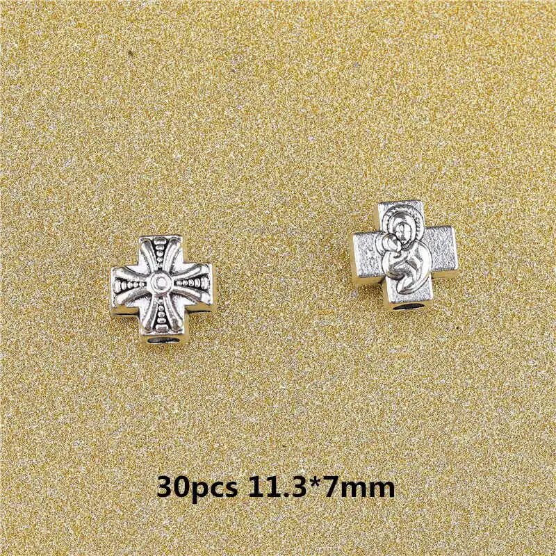Бусины Juya с крестом, металлический сплав, 30 шт. Ancient silver