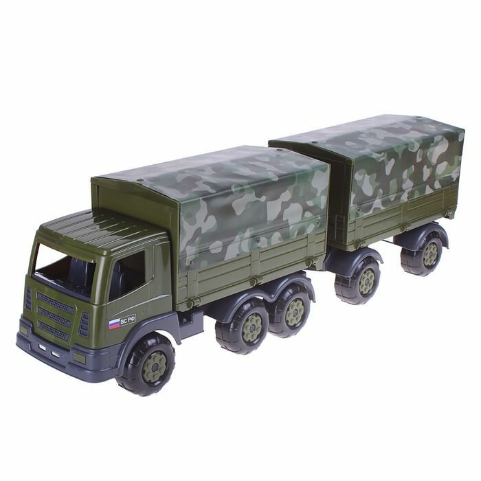 Автомобиль Полесье "Престиж" бортовой, тентовый, военный, с прицепом, Wader (48608)