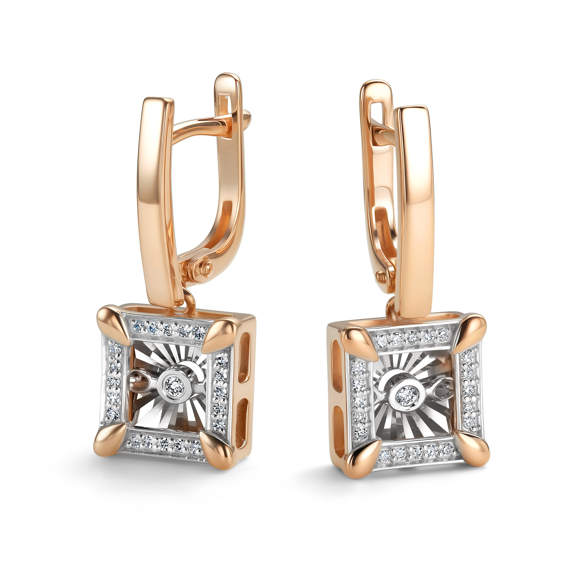 Серьги, красное золото, 585 проба, бриллиант