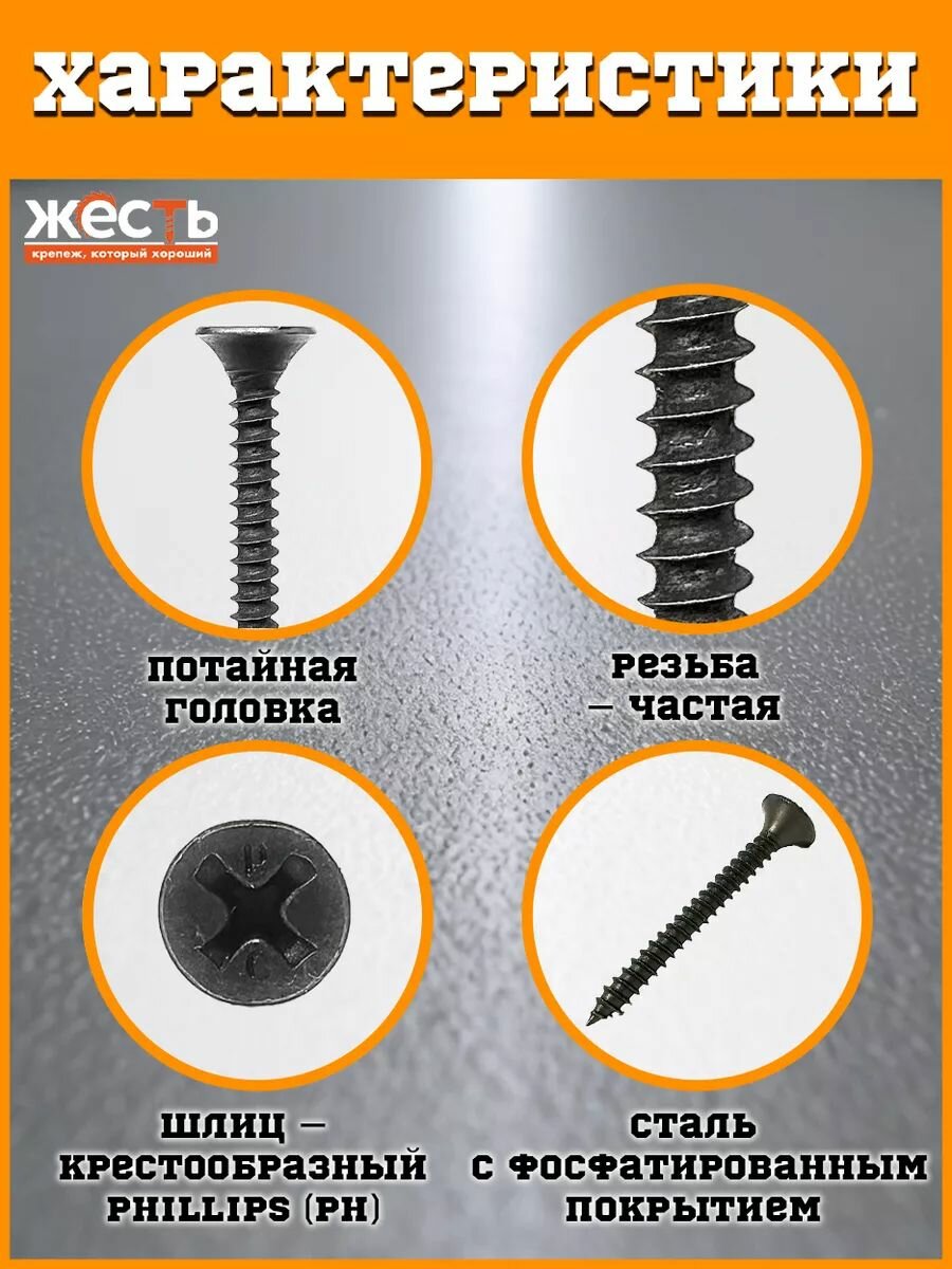 Саморез по металлу, гипсокартон-металл, черный 3,5х41 (1 кг)