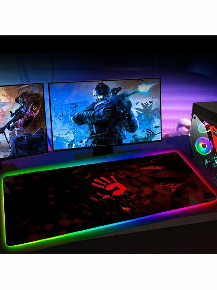 Коврик для мыши Bloody "Ghost", игровой, RGB-подсветкой, прошитые края, нескользящая основа