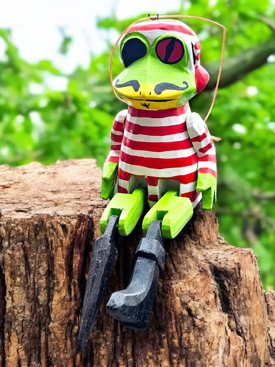 Марионетка лягушка пират игрушка деревянная фигурка