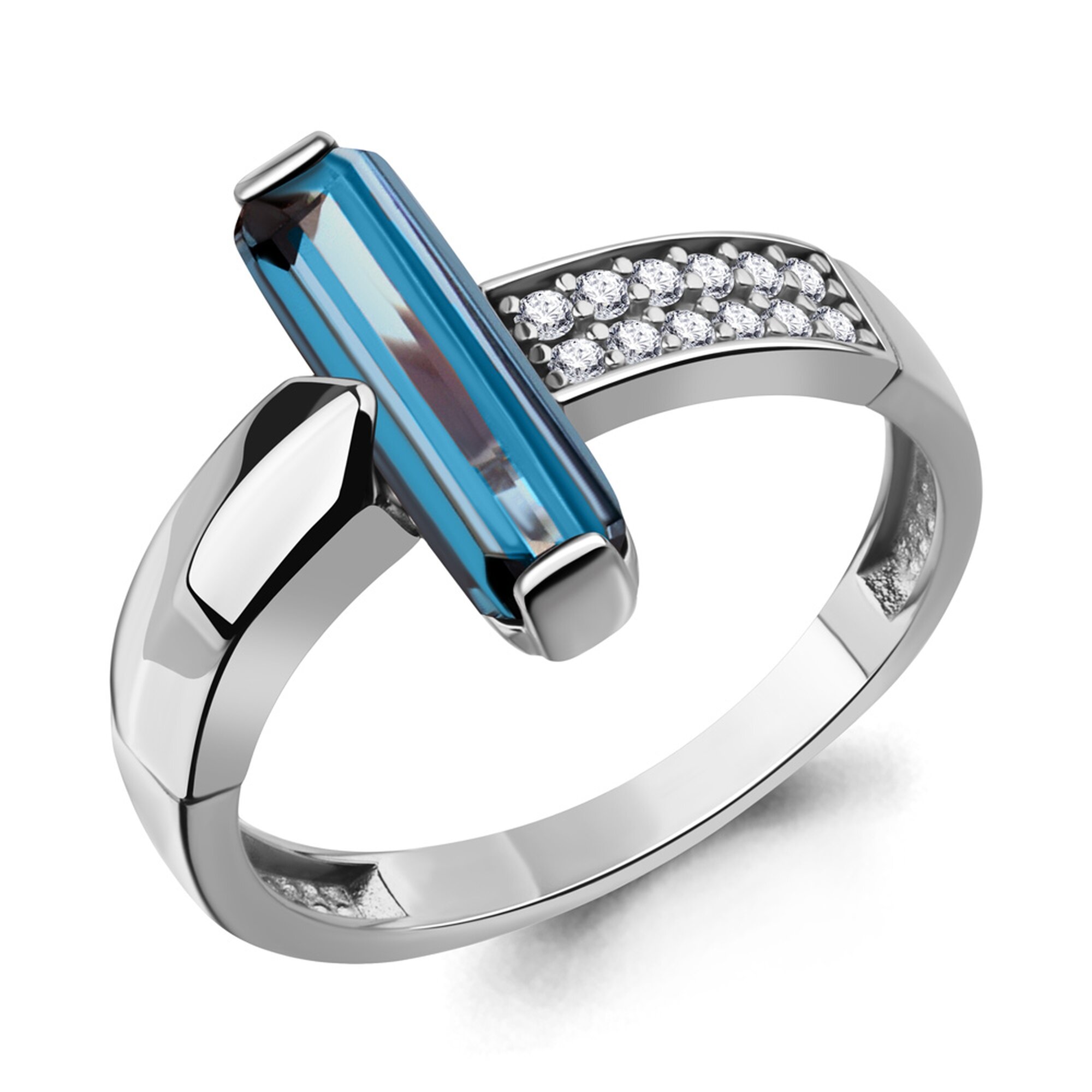 Кольцо, серебро, 925 проба, родирование, фианит, Лондон топаз