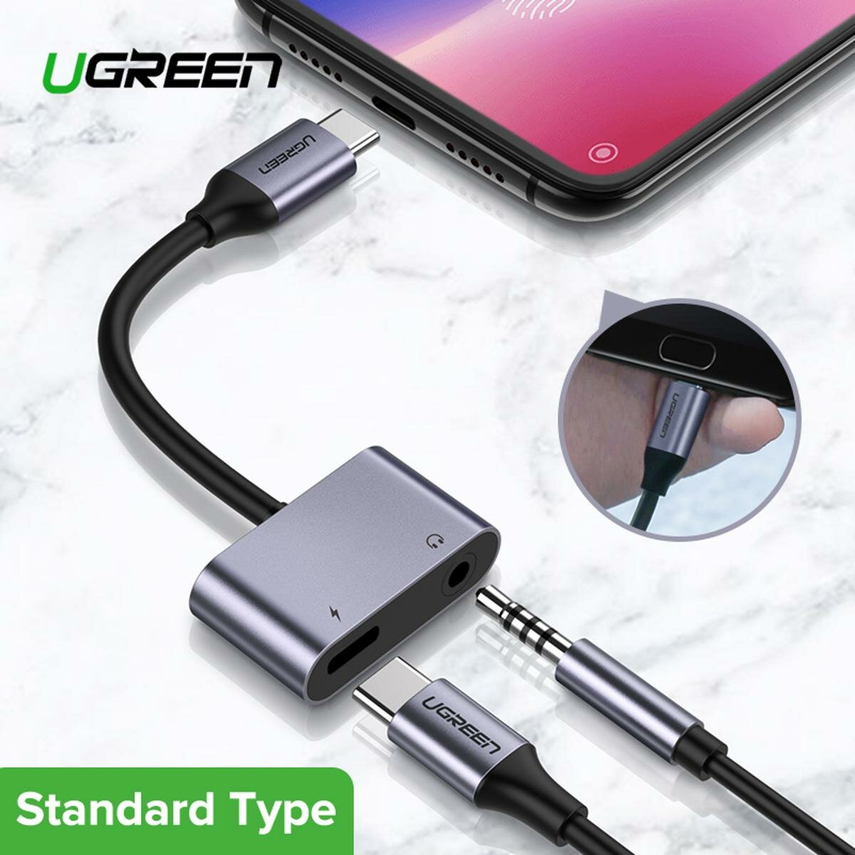 Ugreen USB C - Jack 3.5 Type C Кабель-адаптер USB Type C 3.5 мм AUX Наушники-конвертер для Huawei P40/P40 Pro, P20/P20 P