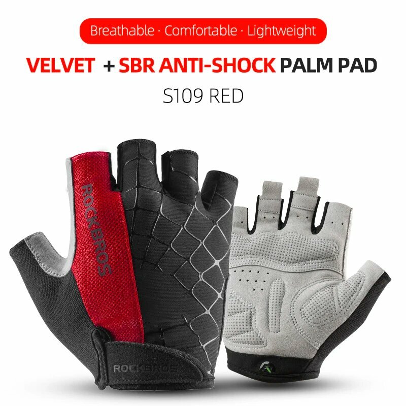 ROCKBROS велосипедные перчатки полупальцевые дышащие черные M, S109R