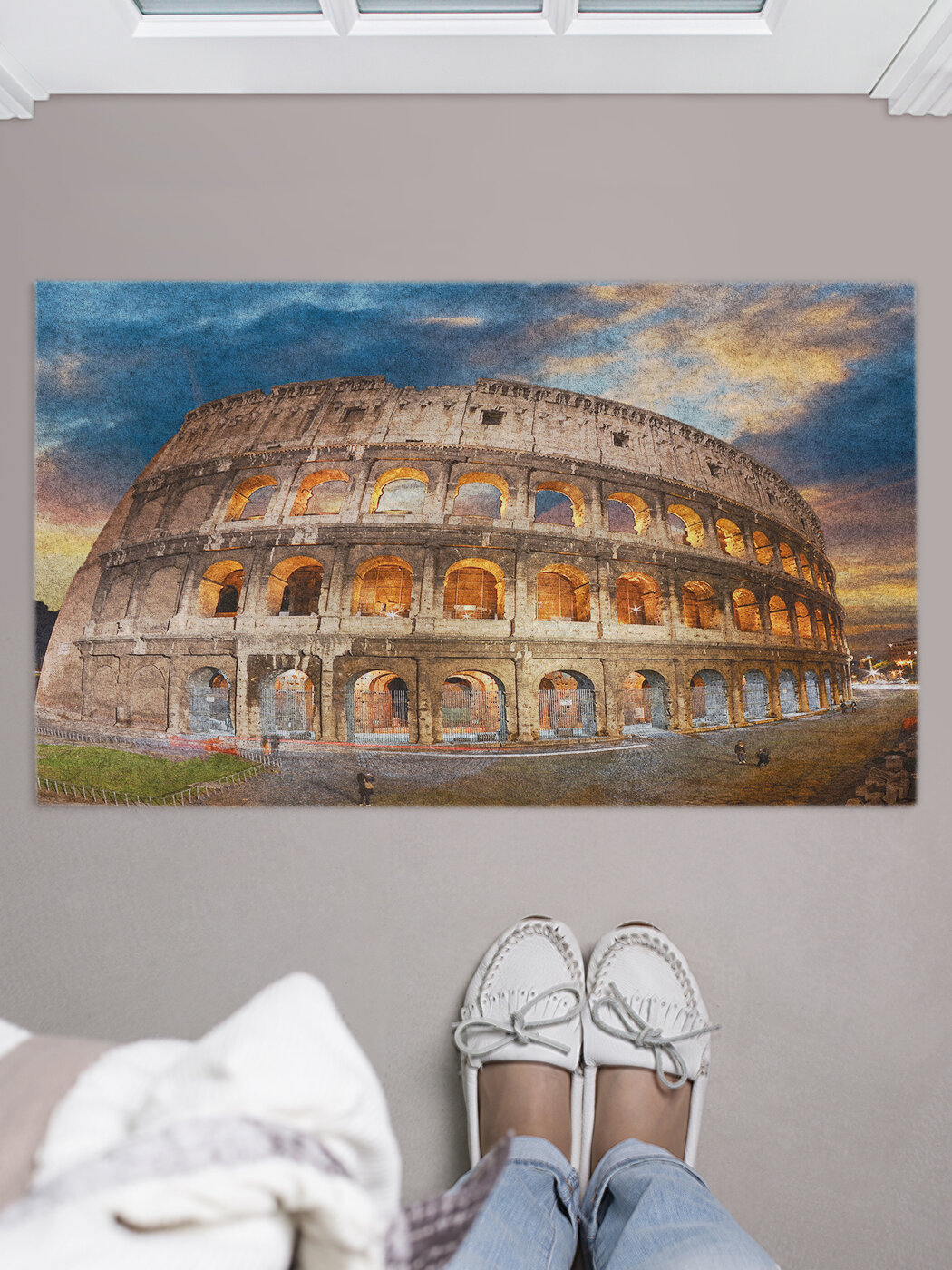 Коврик придверный в прихожую с принтом "Колизей в Древнем Риме" 45 на 75 см , JoyArty