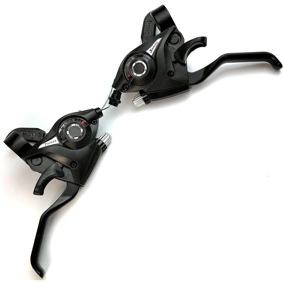 Переключатель скоростей с тросиком левый - 3, правый - 7, Манетка, Тормозные ручки