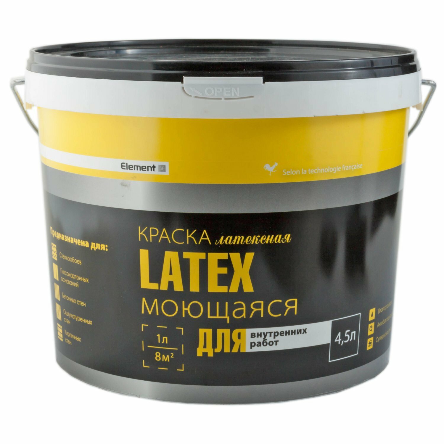 Краска ELEMENT LATEX, латексная, моющаяся (4.5л)