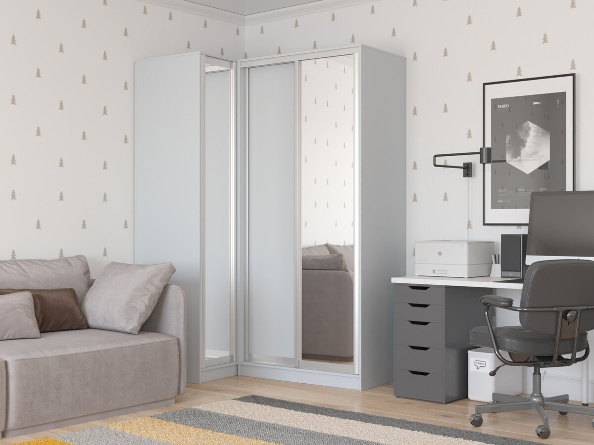 Шкаф угловой Ромео-6 Серый Камень для одежды с зеркалом трехдверный 100*230*60