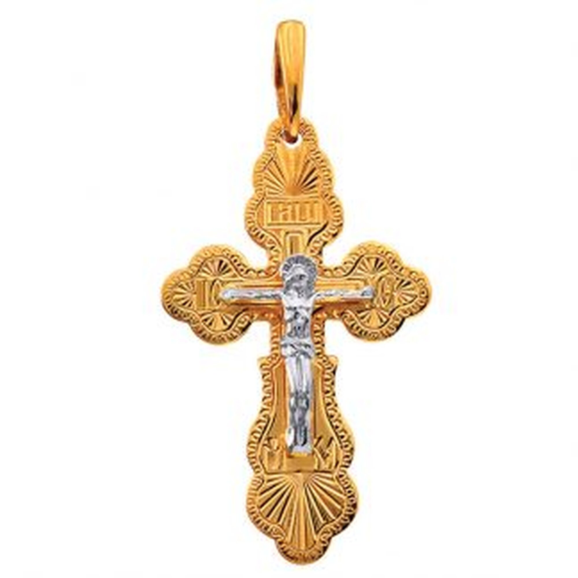 Крестик, красное золото, 585 проба, гравировка, родирование