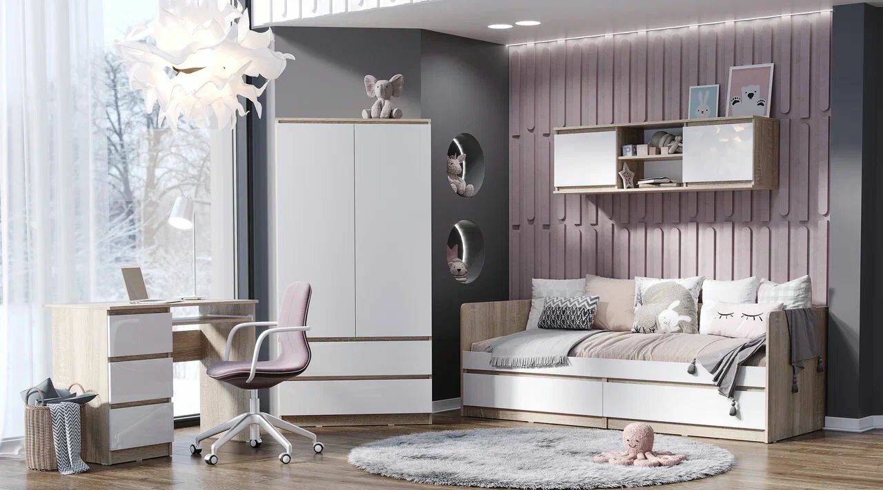 Комплект мебели для детской Челси (comp.1) Белый глянец холодный/дуб сонома