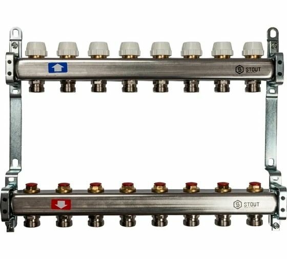 SMS 0922 000008 STOUT Коллектор из нержавеющей стали без расходомеров 8 вых, Стоут АРТ, СМС-0922-00008