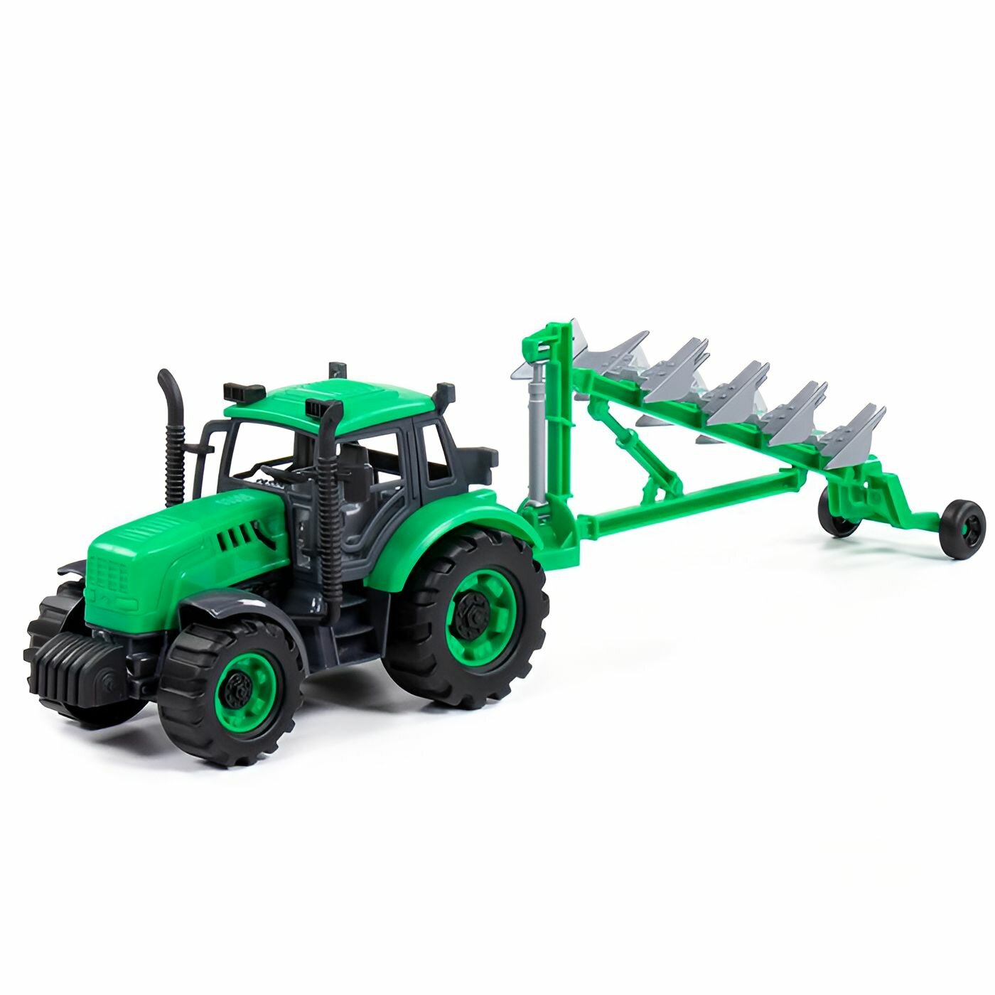 Трактор "Прогресс" с плугом, детская инерционная машинка для мальчика, пластиковая машинка-игрушка для сюжетно-ролевых игр, в коробке, цвет зелёный