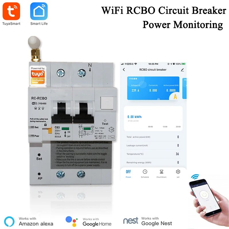 Автоматический выключатель WiFi Mumubiz 2P63A с мониторингом мощности