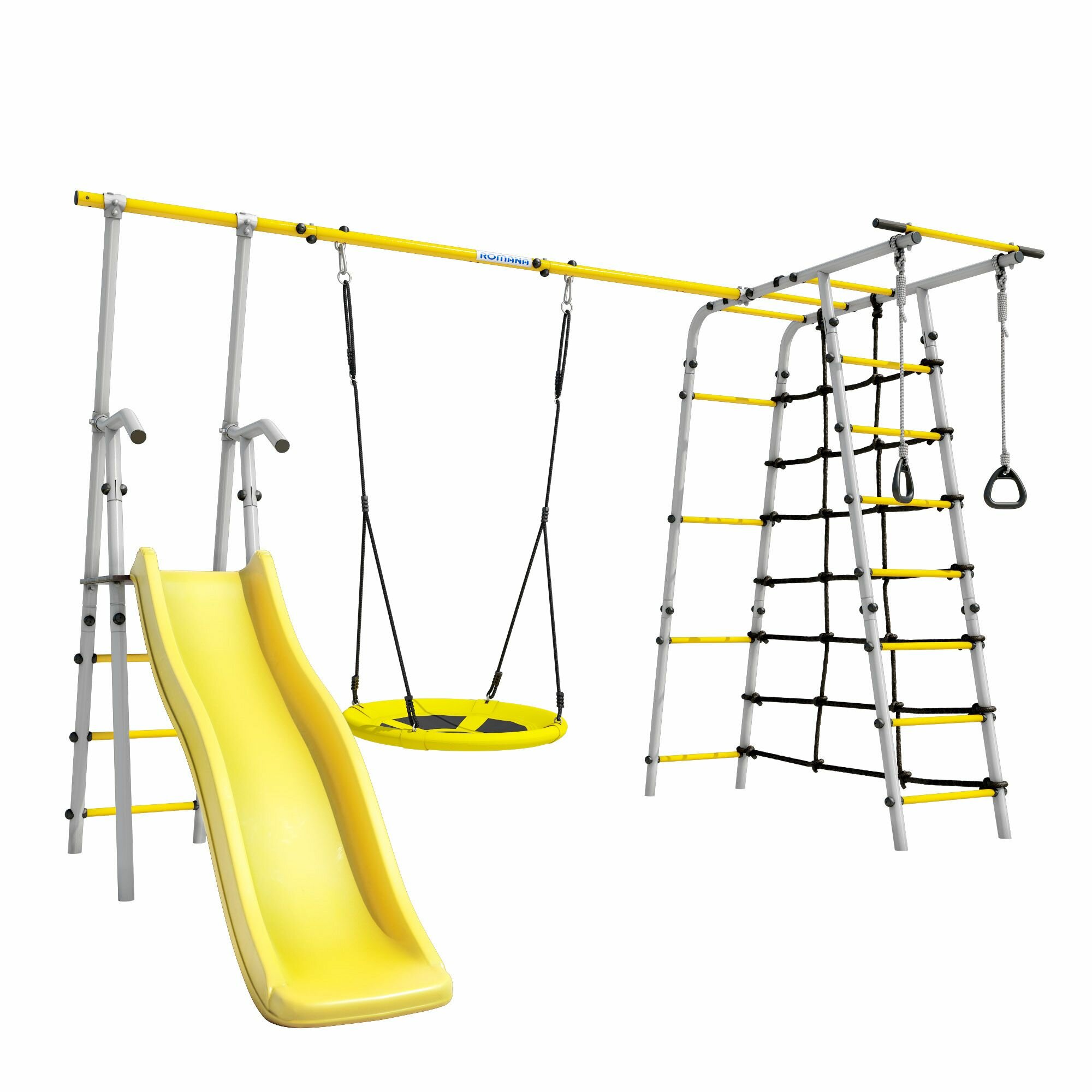 Спортивно-игровой комплекс ROMANA Богатырь Плюс-2 103.12.06-01 103.12.06-01 серый/желтый с качелями-гнездом