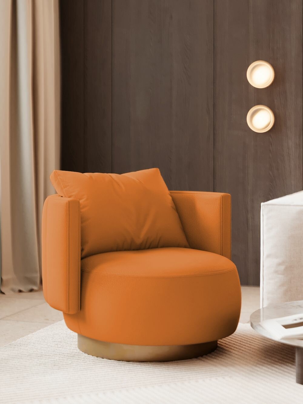 Кресло дизайнерское интерьерное PRIMO, крутящееся, эко кожа, цвет DISCOVERY MANGO