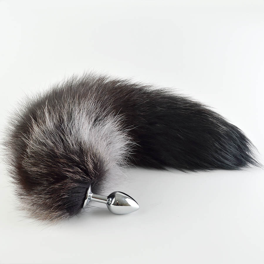 Анальная пробка Sitabella с хвостом из натурального меха, металл, 2,8 см