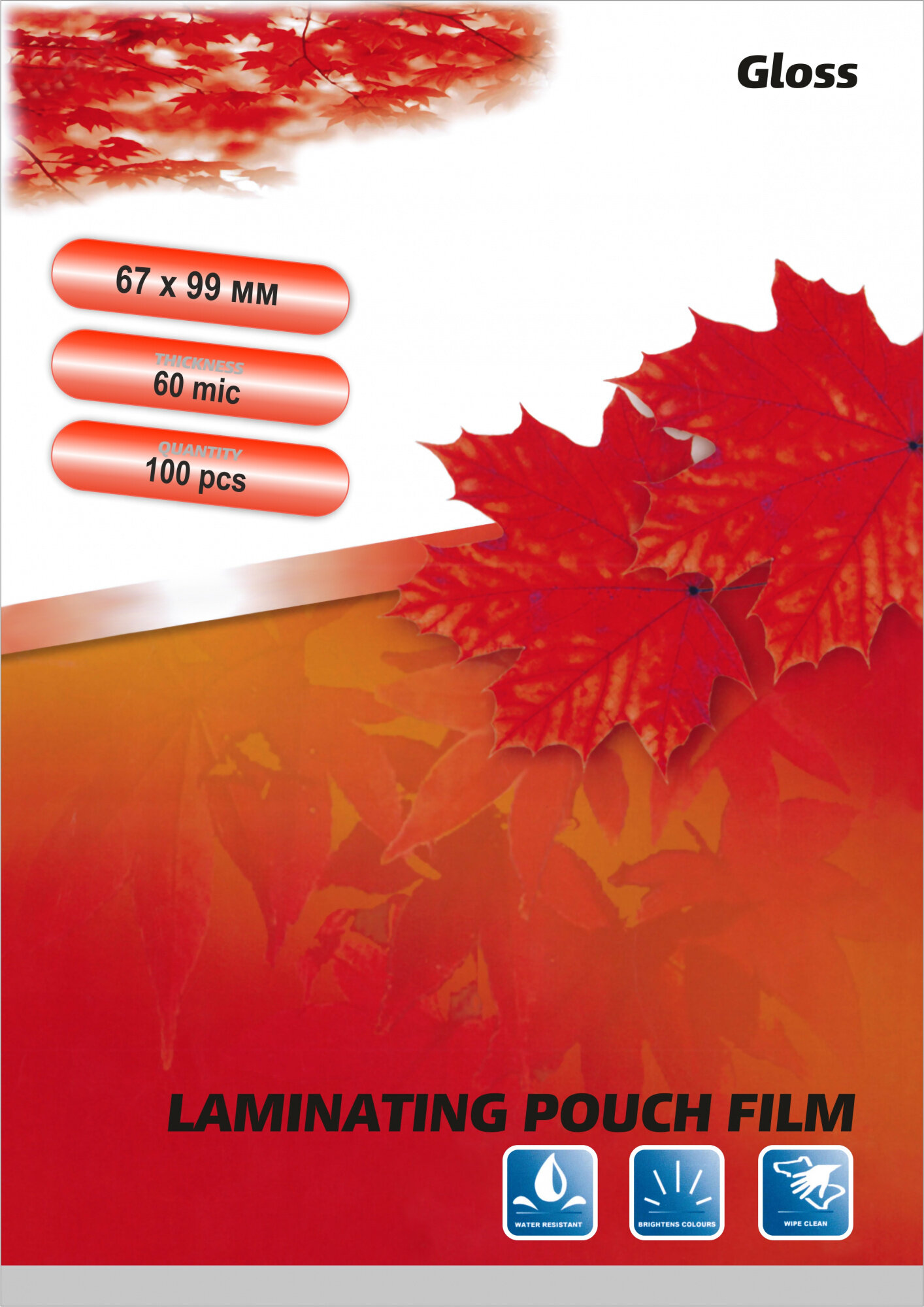 Пленка для ламинирования пакетная, 67х99 мм, 60 мкм, глянцевая, 100 шт в упаковке