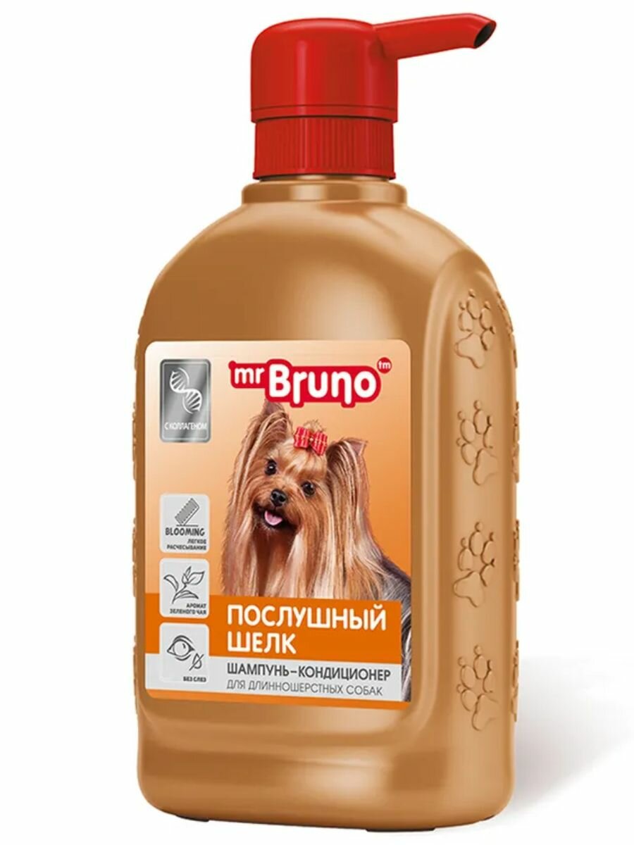 Шампунь-кондиционер Mr.Bruno "Послушный Шелк", для длинношерстных собак и кошек, 350мл
