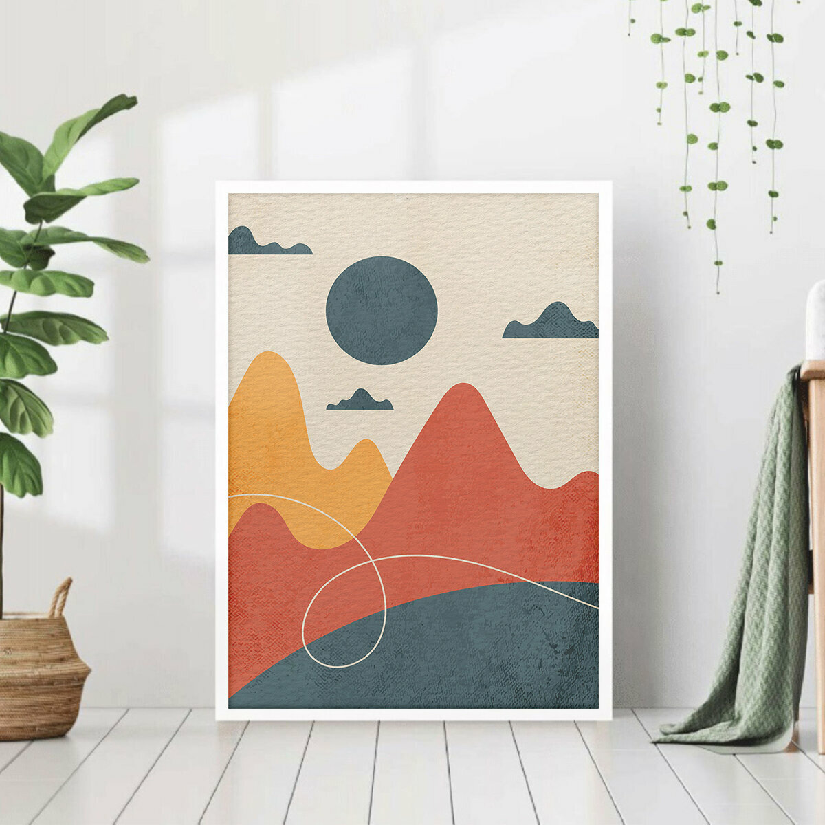 Постер "Абстрактные горы" в белой рамке 50x70 см для интерьера на стену