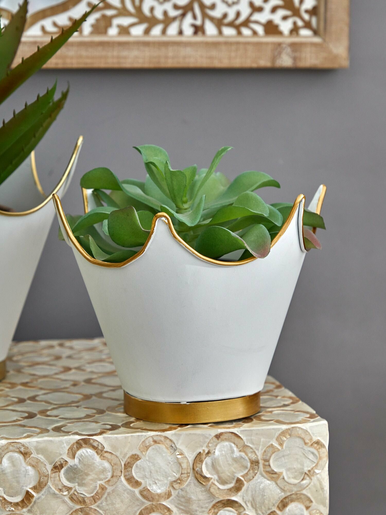 57-385/2 Кашпо для сухоцветов Корона 21х19х17см, Железо, белый, Glasar