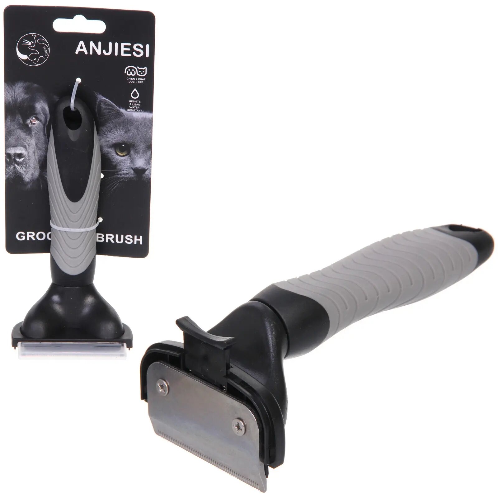 Расческа-фурминатор для животных с кнопкой самоочистки, серый/черный, 7,8х16см