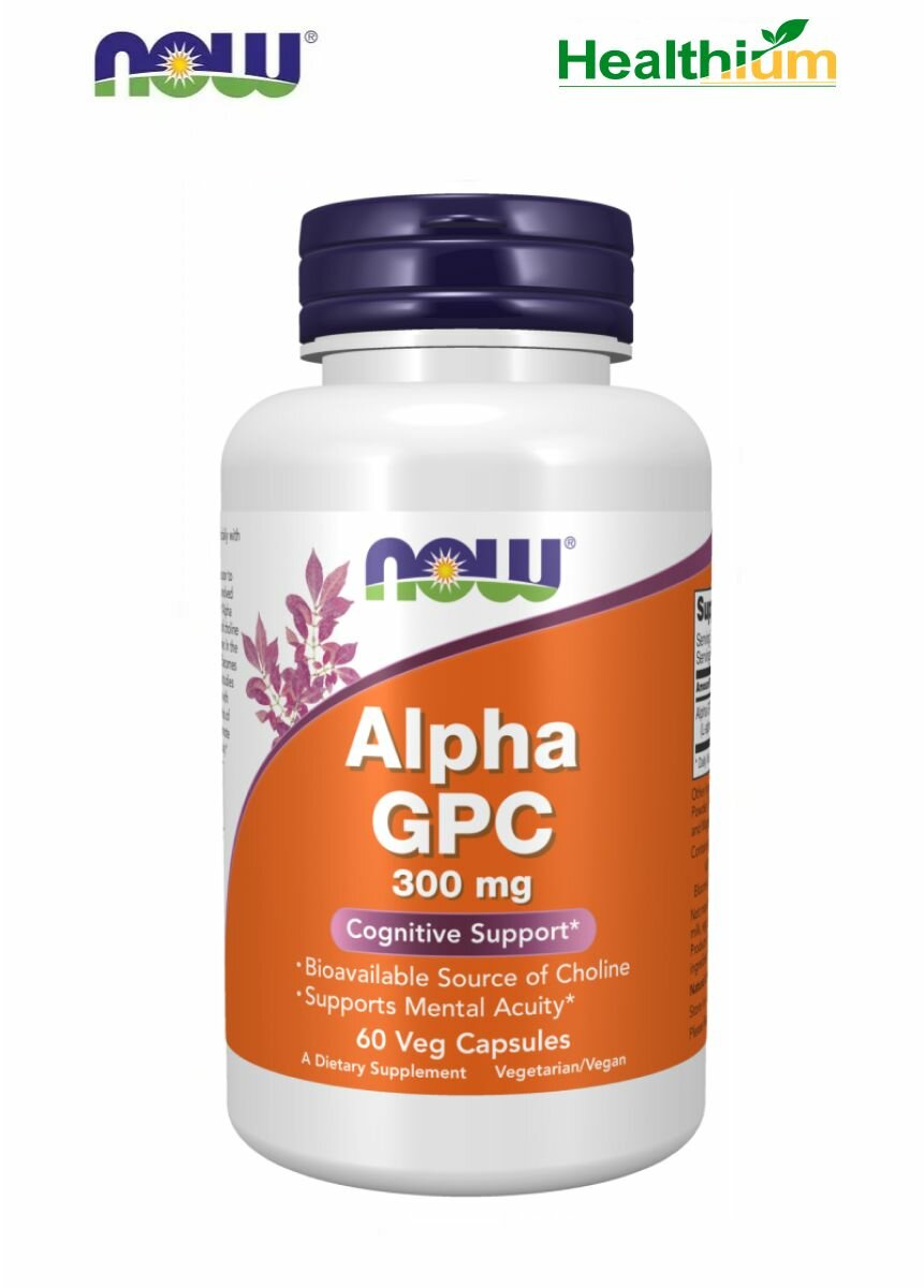 NOW Alpha GPC 300мг 60 капсул Альфа-ГФХ, ацетилхолин