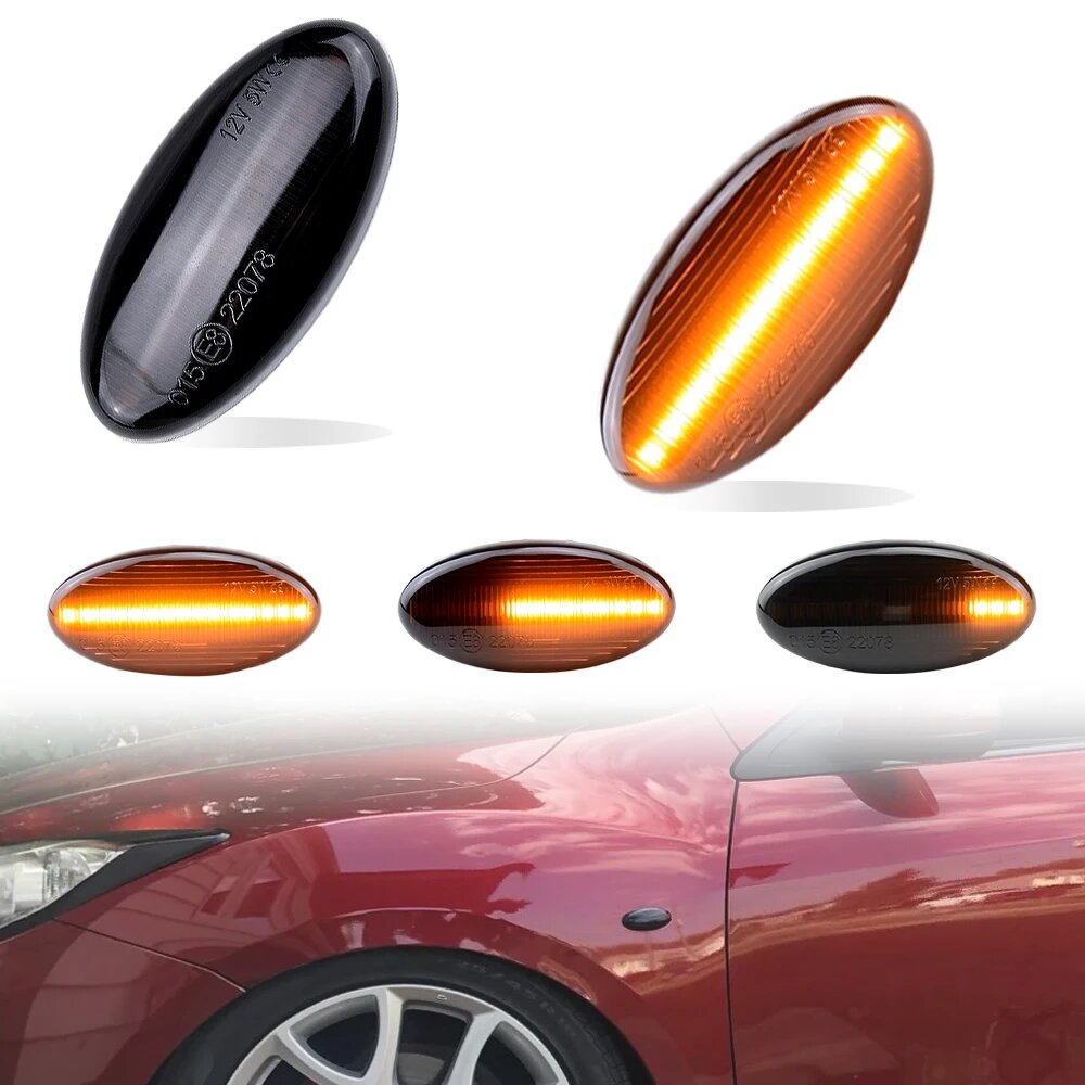 2 шт. для Mazda 3 (BK) 2003-2009 светодиодный динамический боковой габаритный указатель поворота последовательный мигающий свет Emark Smoked black 2