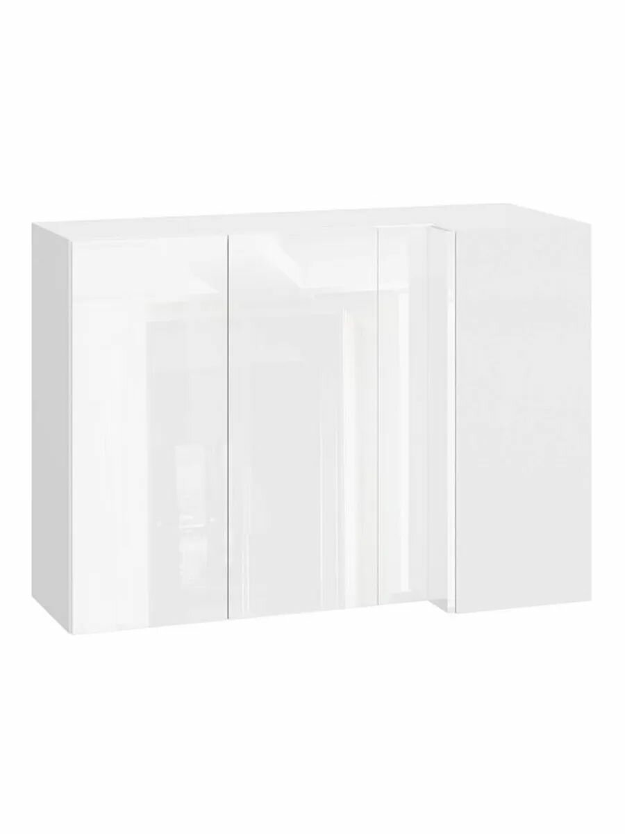 Кухонный модуль навесной, угловой шкаф Стрэйт с доводчиками, с полками 100х39.8х72 см, Белый / Белый глянец