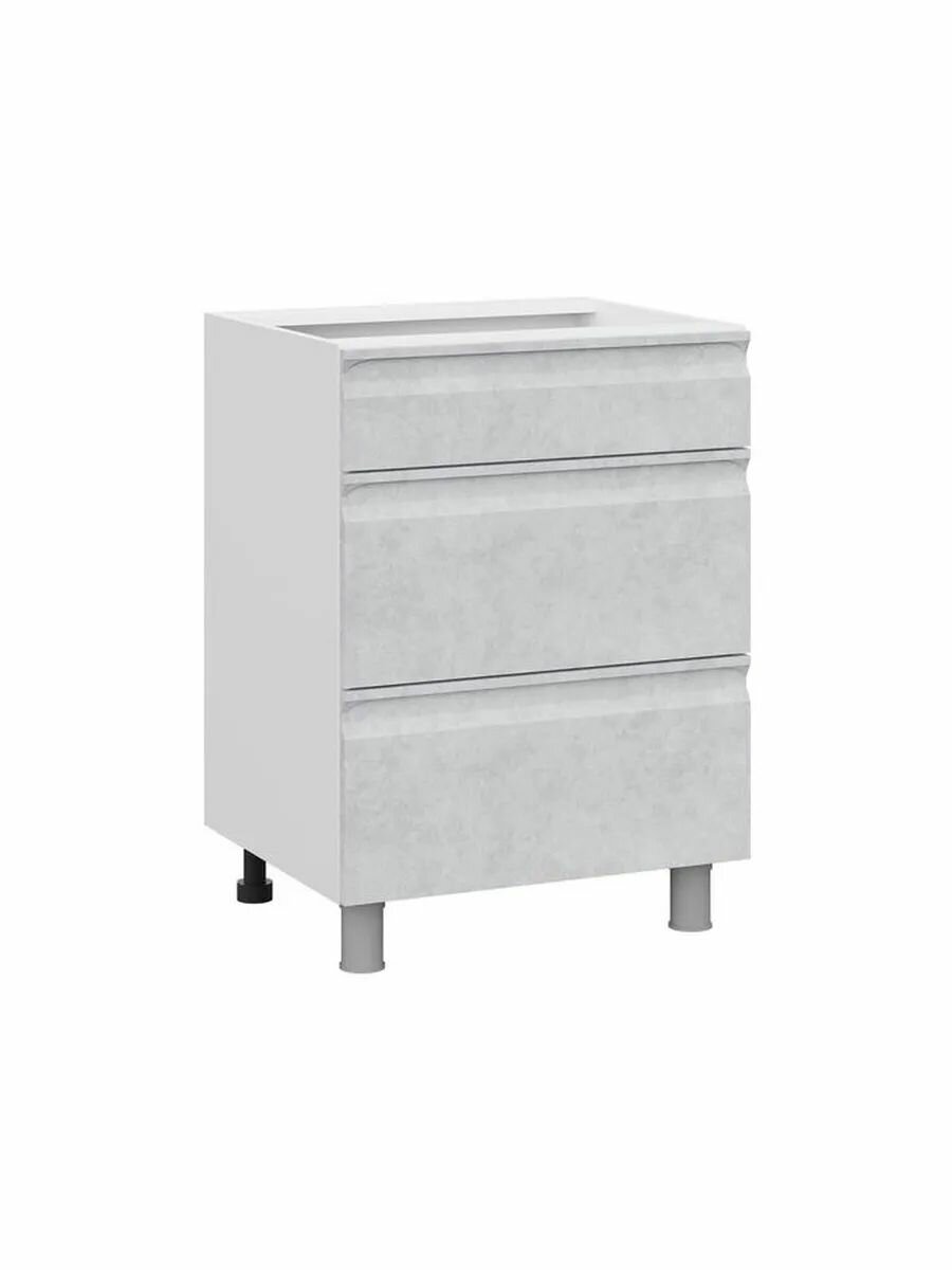 Кухонный модуль напольный, стол Велюр с ящиками, 60х50.6х82.4 см, Белый / Бетон снежный