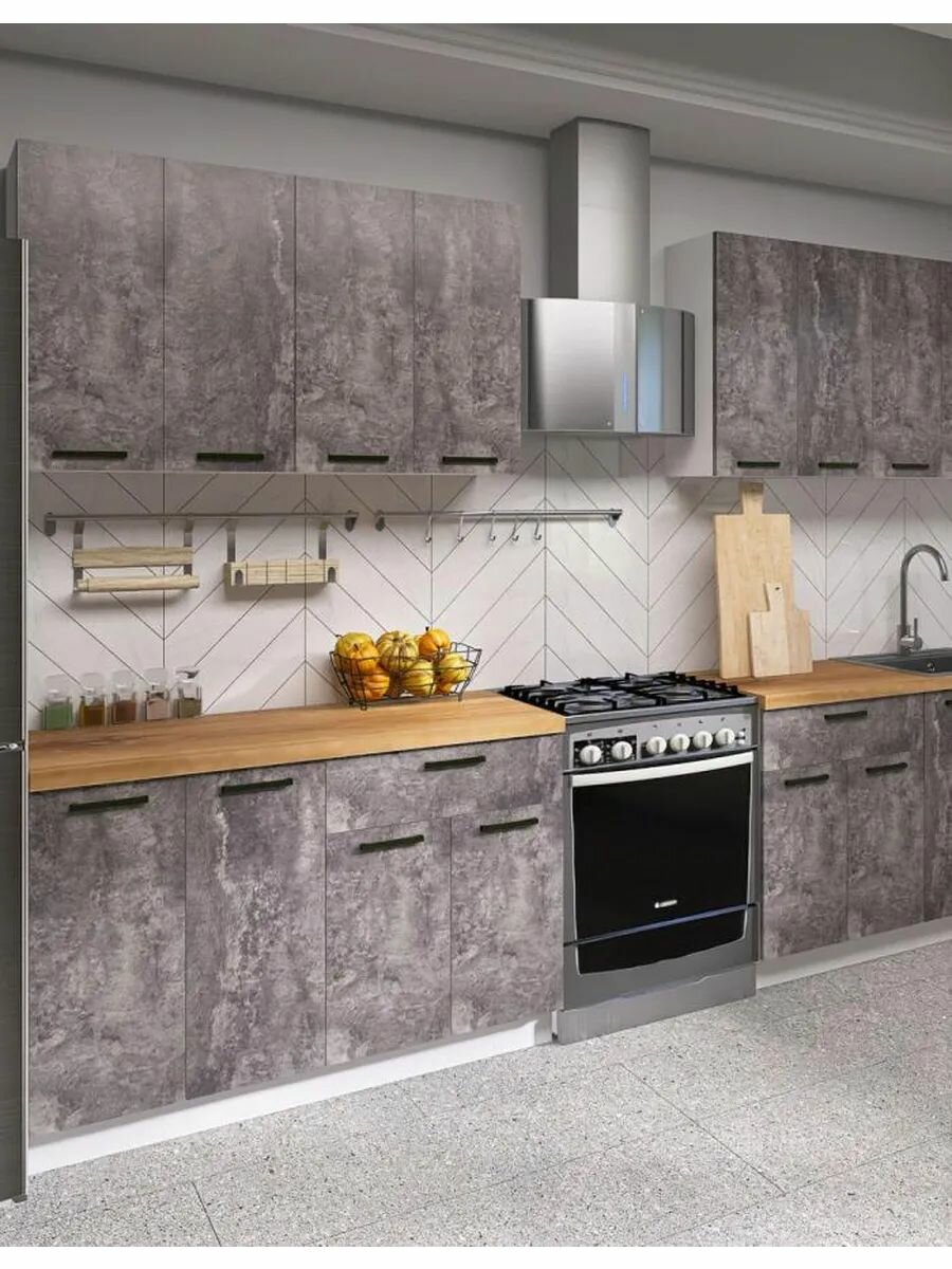 Кухонный гарнитур Урбан 2.4 м, мебель для дома и кухни, Белый / Цемент темный