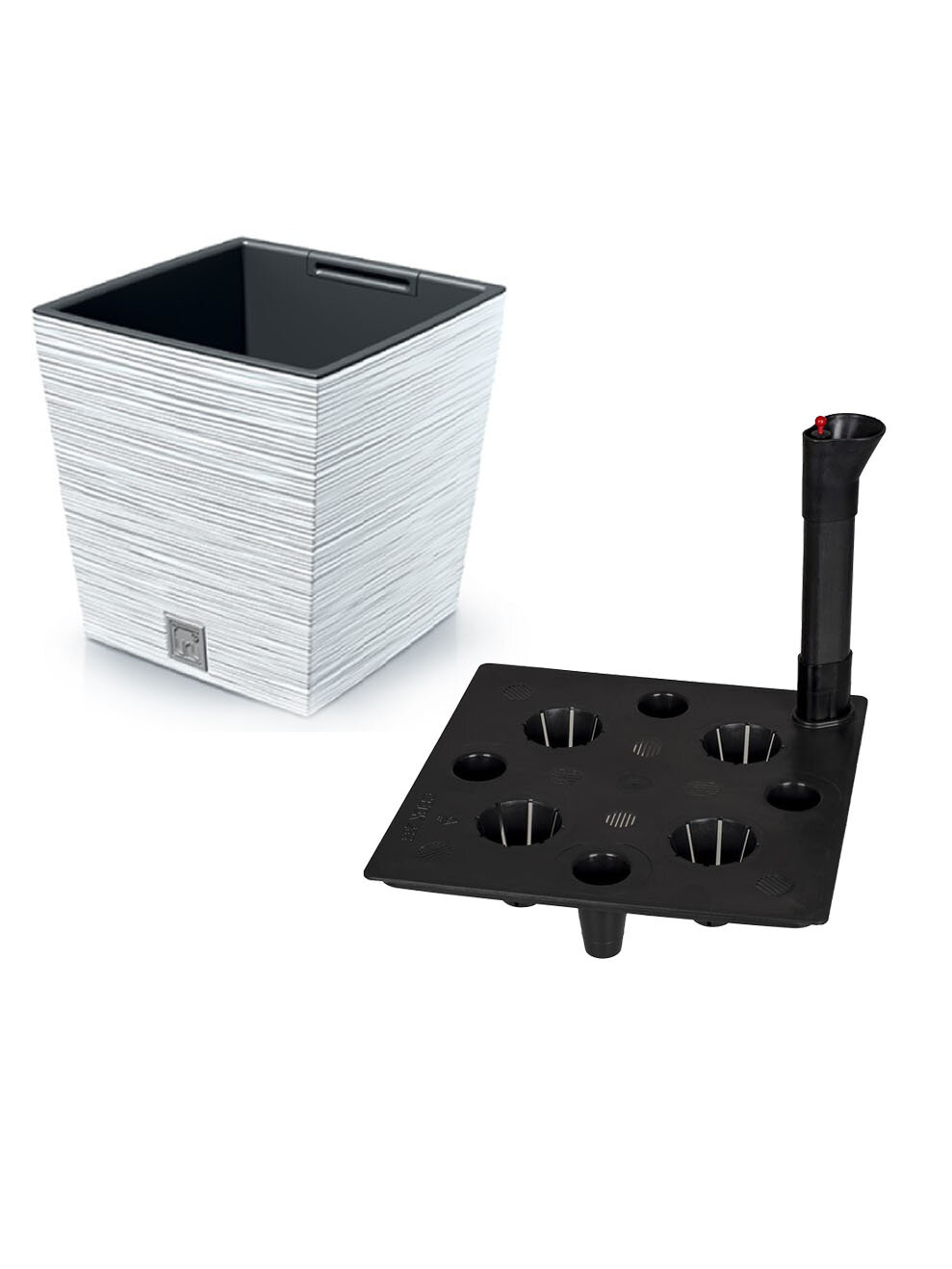 Кашпо для цветов с автополивом и вставкой Prosperplast Furu Square low, 19 л, белый + система для автополива WS3