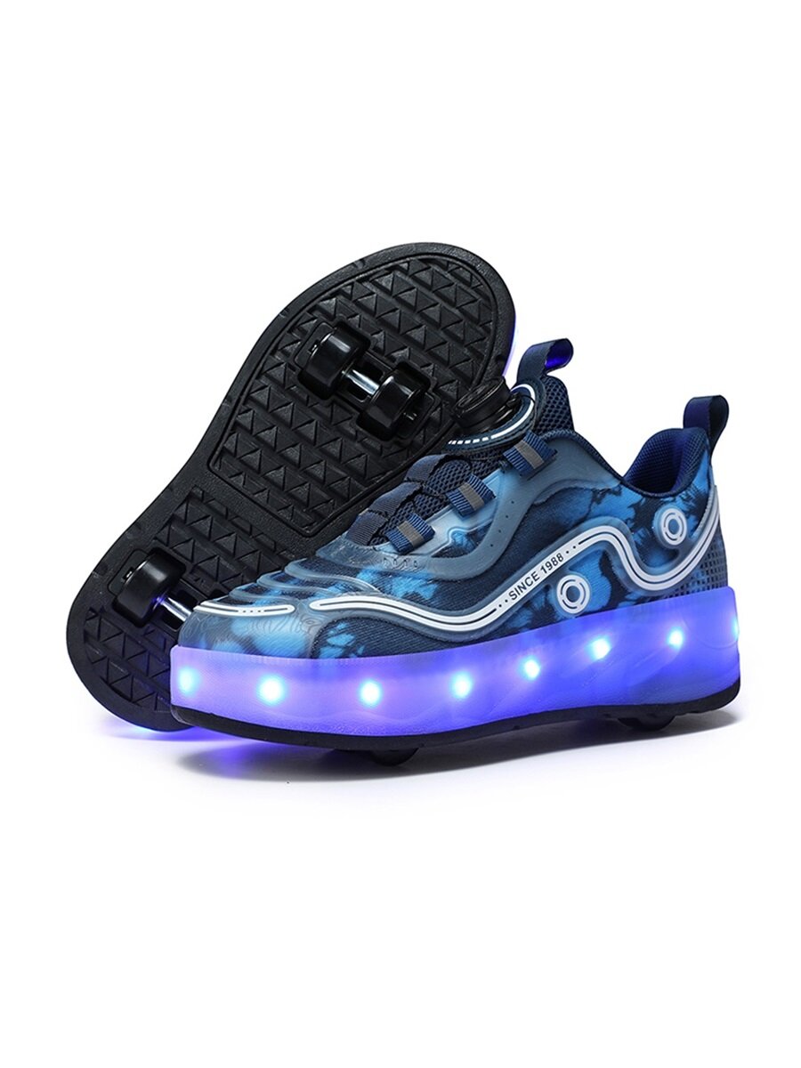 Студенческие роликовые коньки с поворотной пряжкой и светодиодными лампами Съемные 4-колесные кроссовки