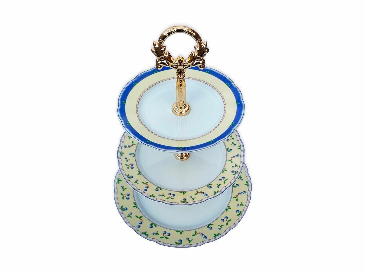 Этажерка 3-х ярусная "Мелкие ягоды на бледно-желтом фоне"